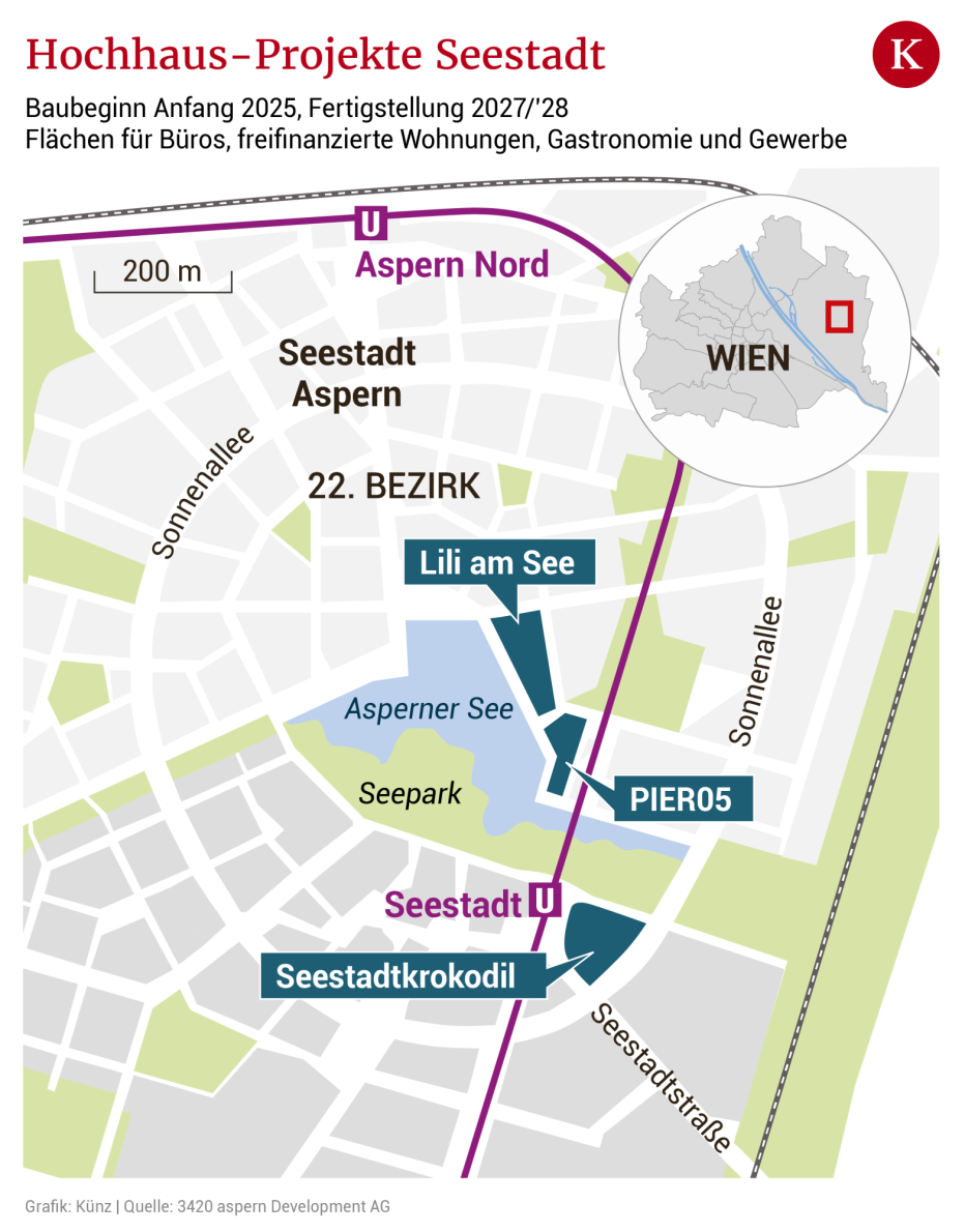 Krokodil, Lili und Pier: Die neuen Hochhäuser in der Seestadt | Kurier