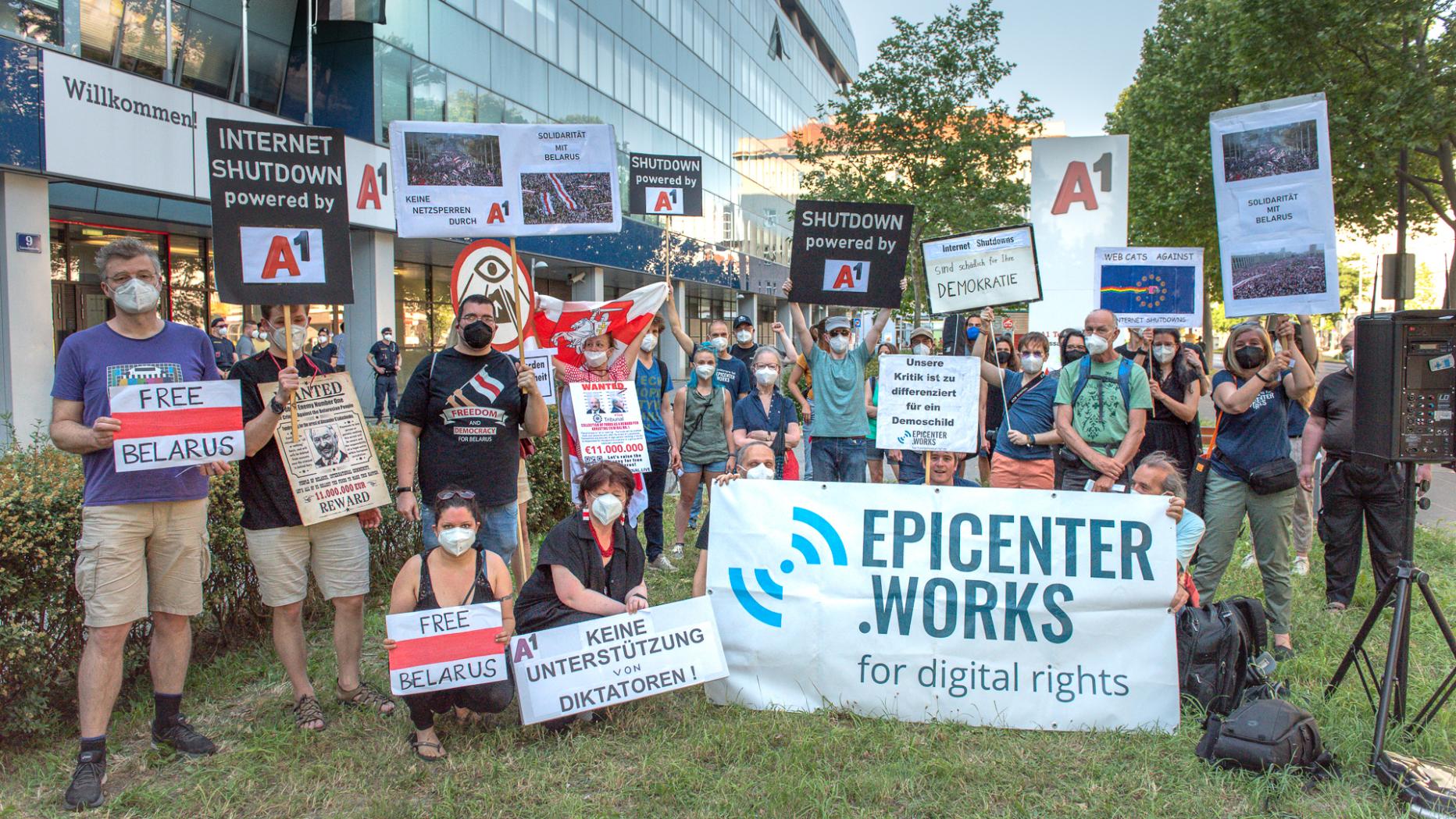 Demonstration vor A1-Zentrale wegen Internetsperren in Belarus | Kurier