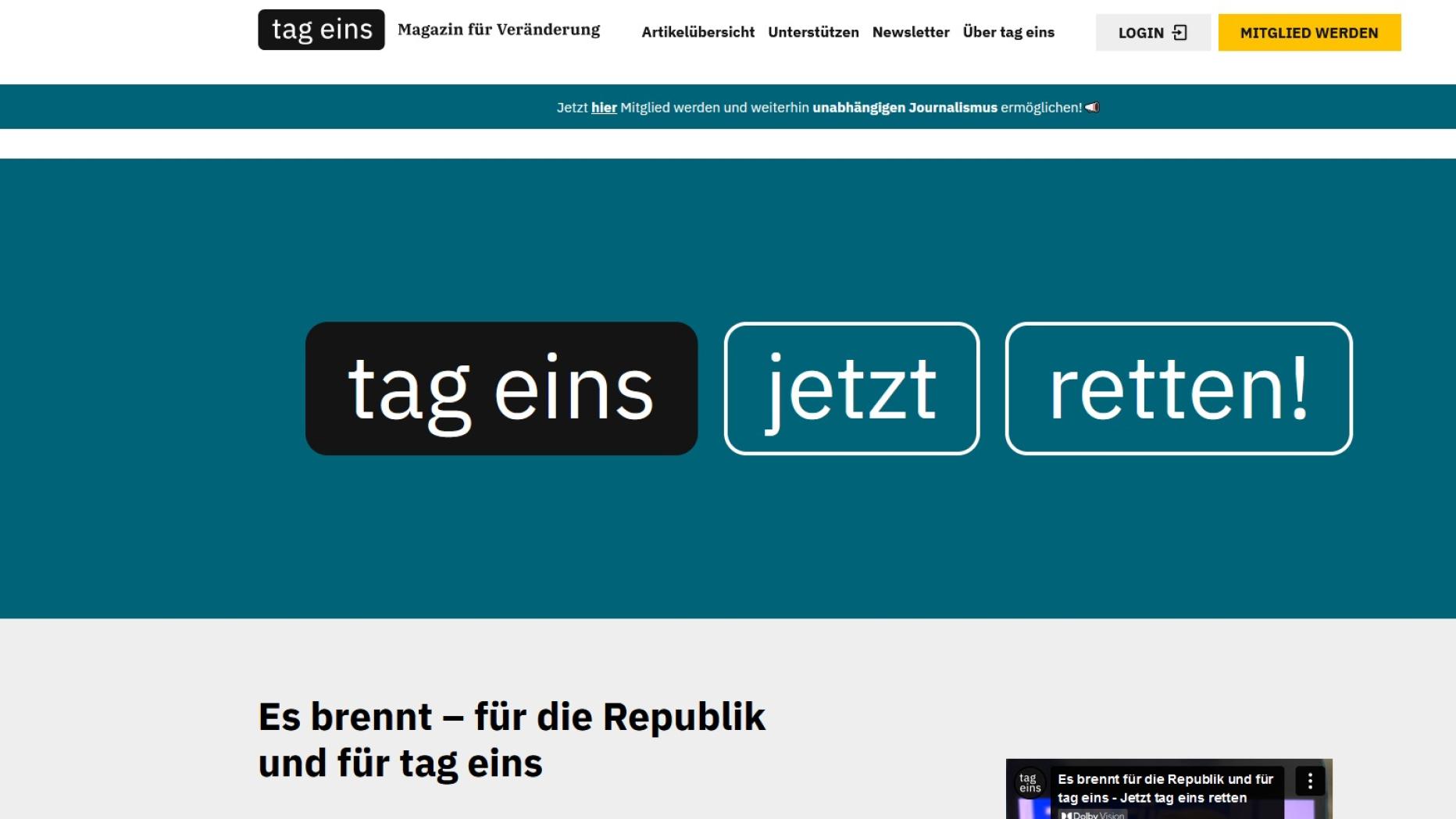 Online-Magazin "tag eins" stellt Betrieb ein