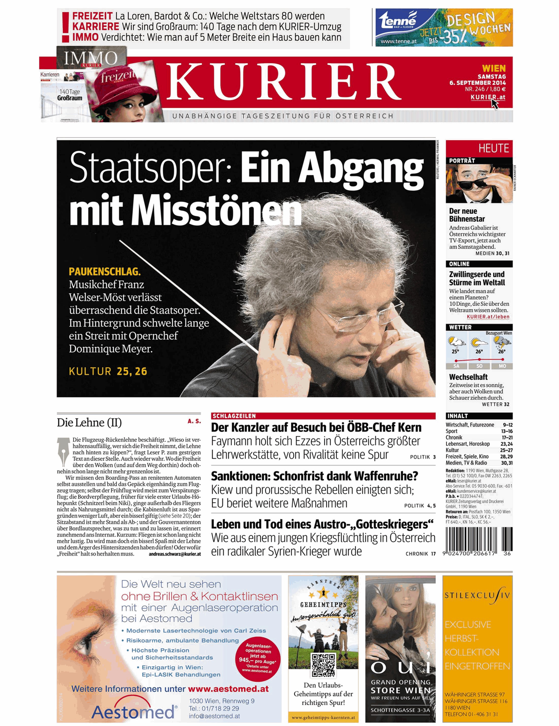 Titelseiten vom 06.09.2014 | kurier.at